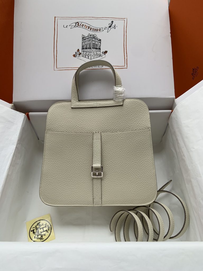 Hermes Halzan 25 Clemence Craie (10) Palladium Hardware - Perfecthbags
