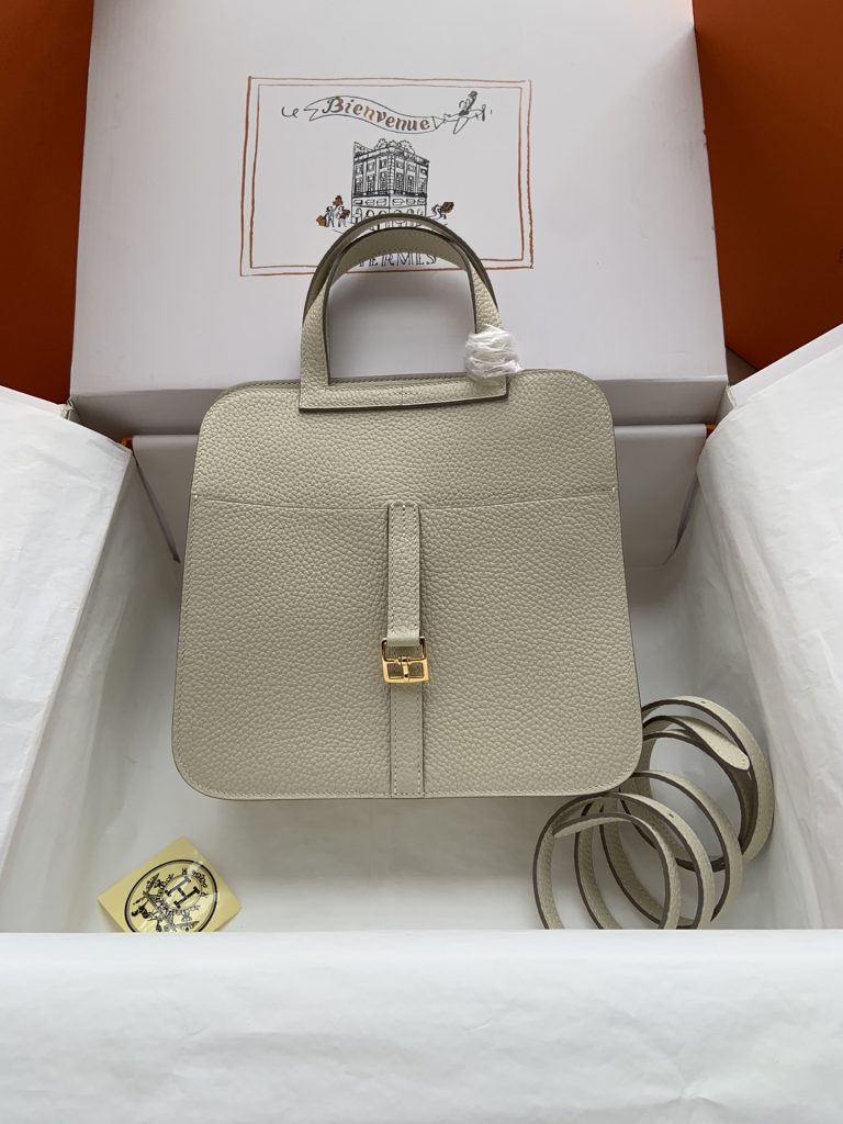 Hermes Halzan 25 Clemence Craie (10) Gold Hardware - Perfecthbags